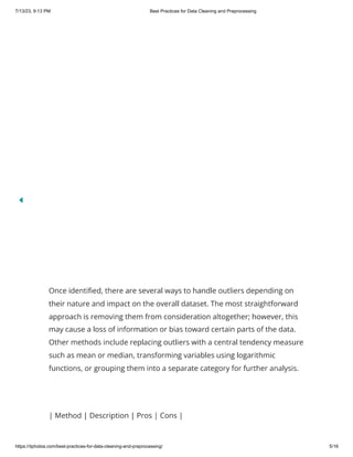 Best Practices for Data Cleaning and Preprocessing | PDF