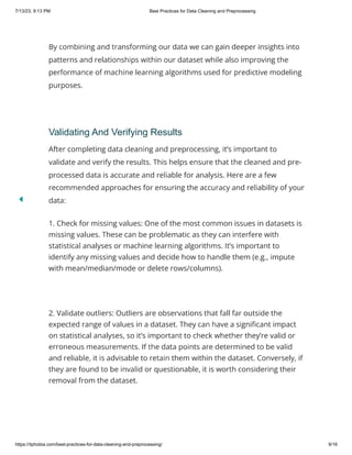 Best Practices for Data Cleaning and Preprocessing | PDF