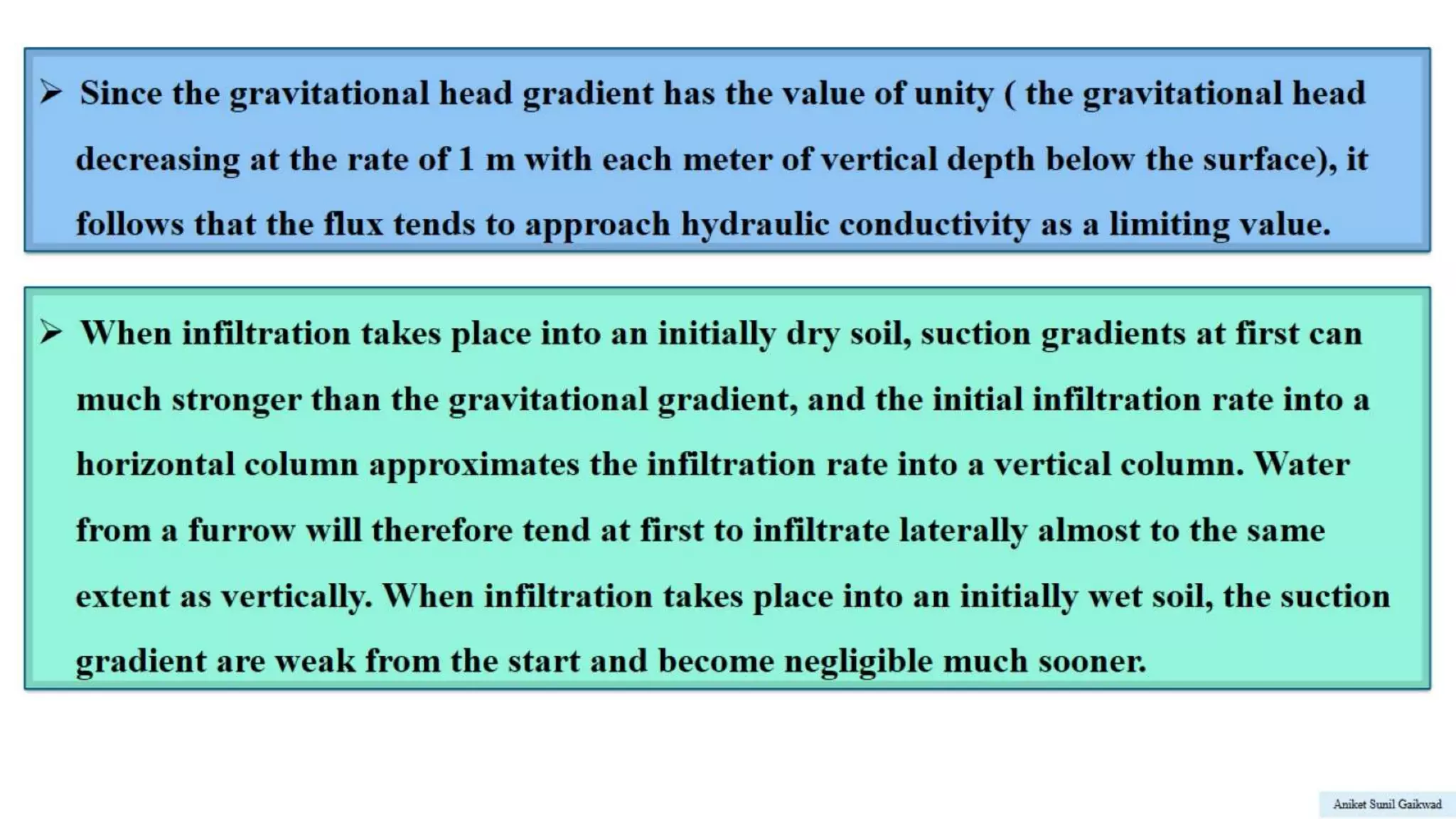 Theories of Horizontal and Vertical Infiltration Under Different ...