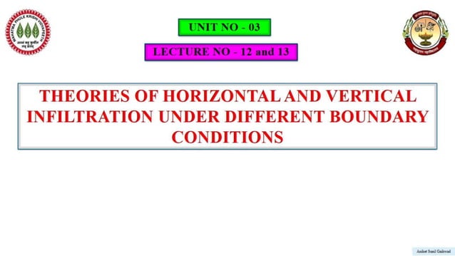 Theories of Horizontal and Vertical Infiltration Under Different ...