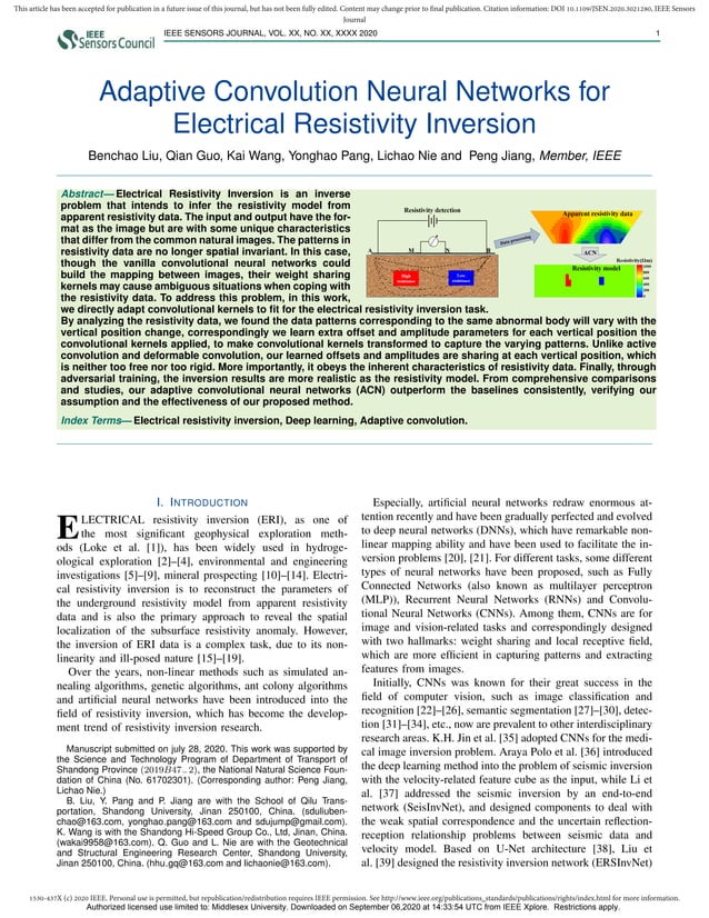 Adaptive Convolution Neural Networks for Electrical Resistivity Inversion | PDF