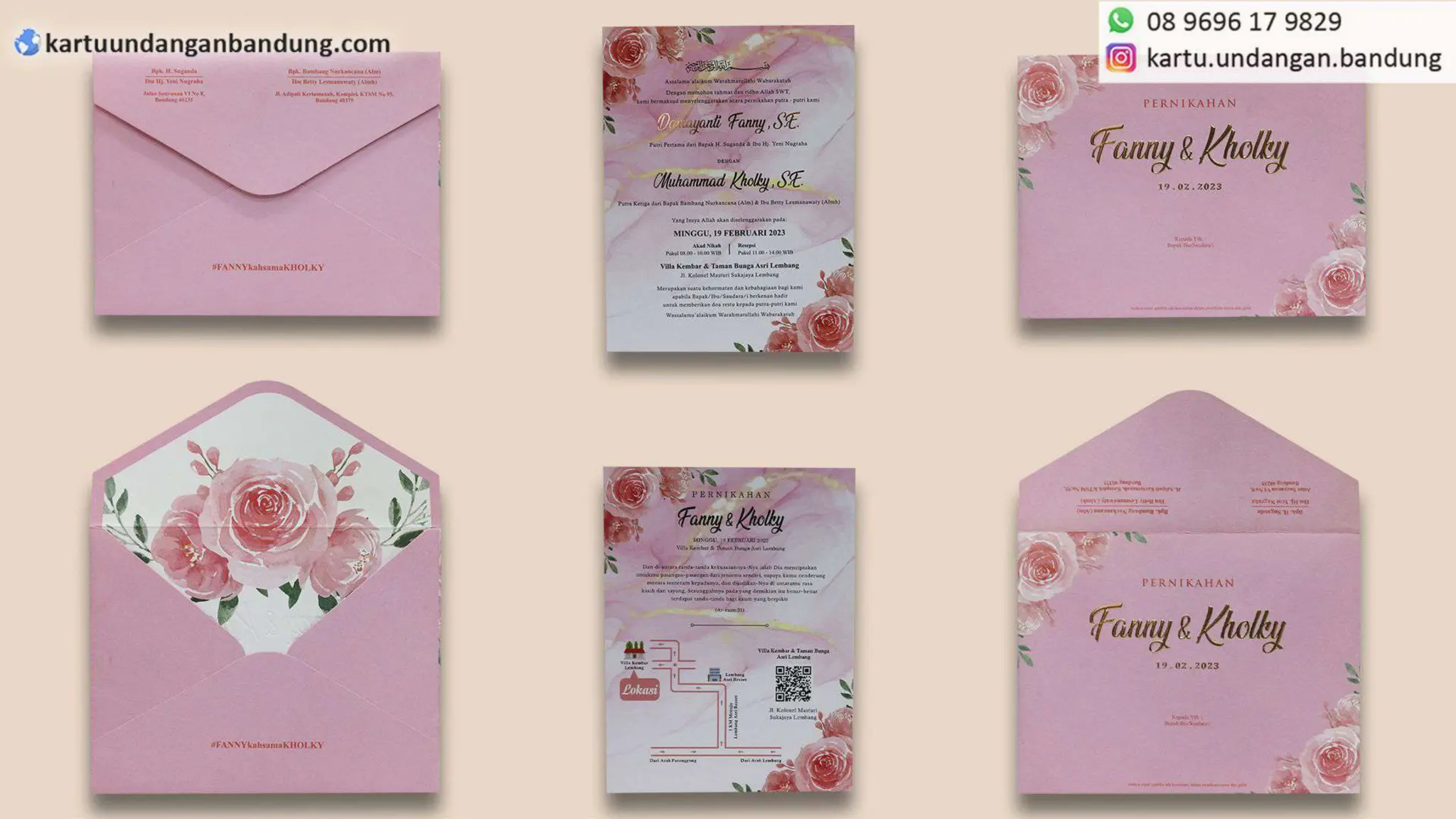 Kartu Undangan Softcover+ Amplop Dusty Pink Rose Watercolour | PDF