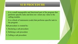 10.-Modular-Programming-with function and Sub Procedure.pptx | Programming Languages | Computing