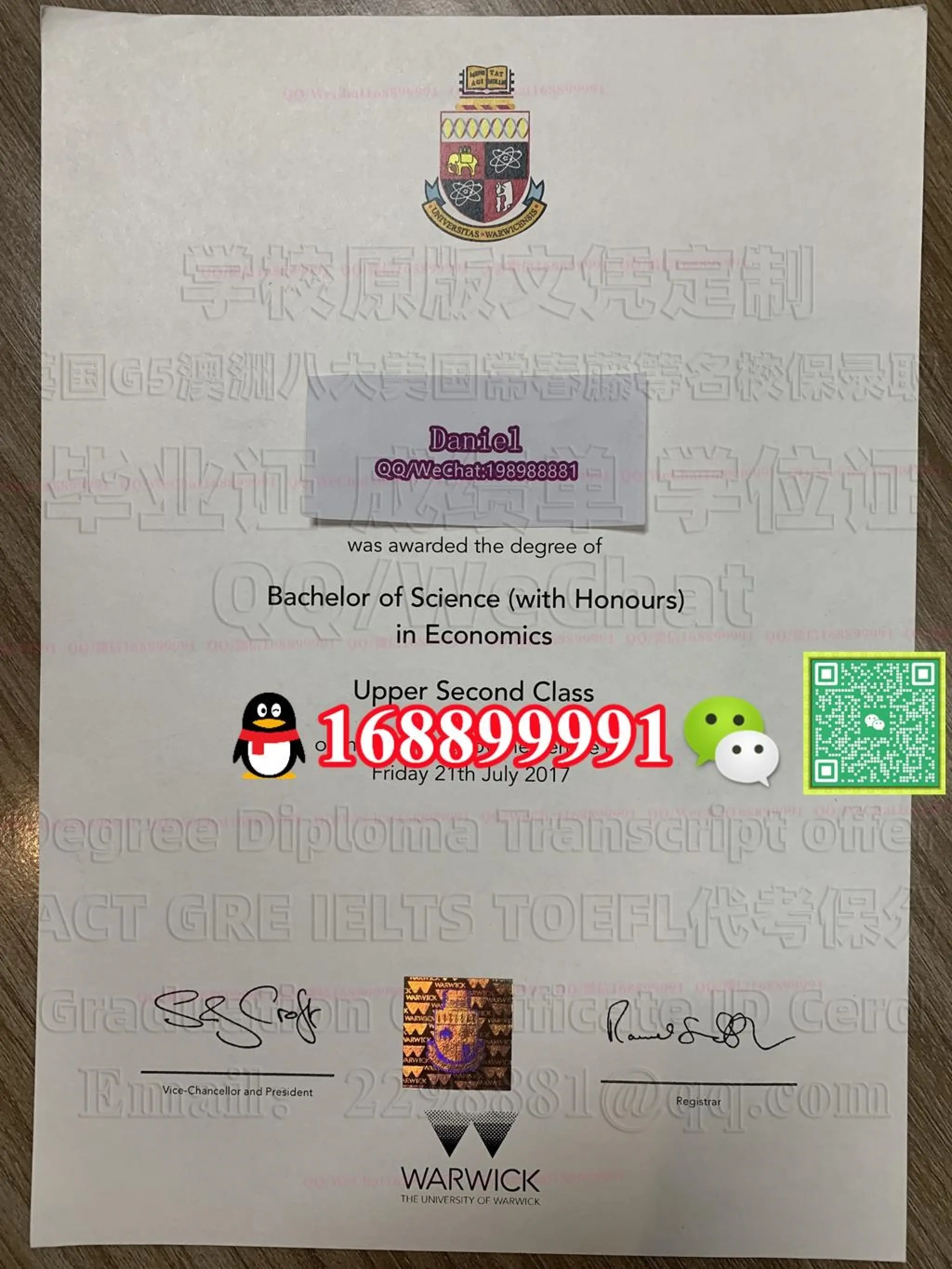 University of Warwick degree offer diploma Transcript | PDF