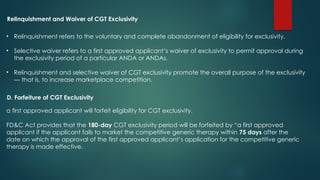 Competitive Generic Therapies - 180-day exclusivity | PPTX
