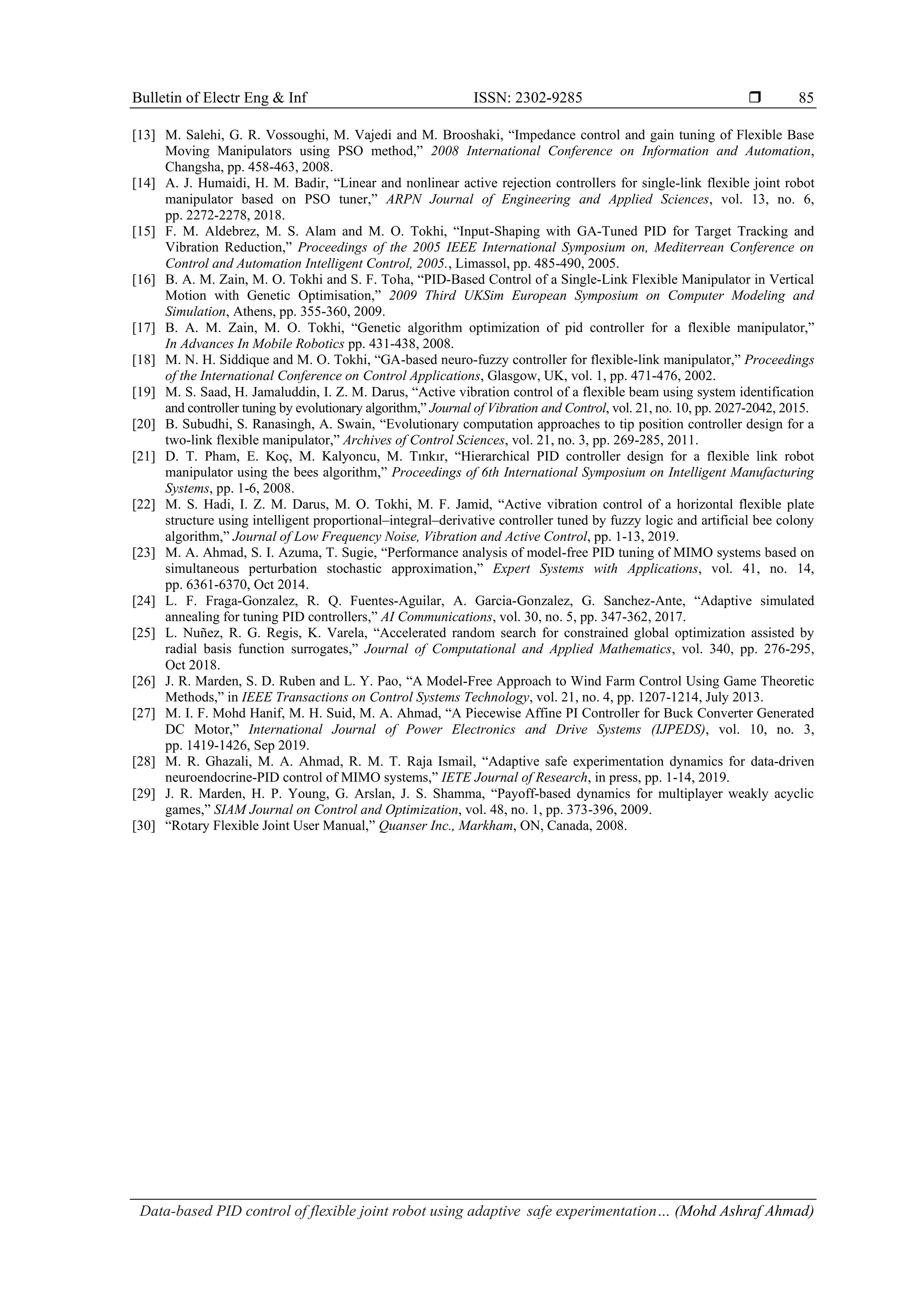 Data Based Pid Control Of Flexible Joint Robot Using Adaptive Safe