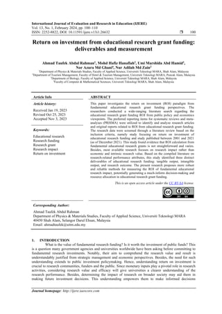 Return on investment from educational research grant funding ...