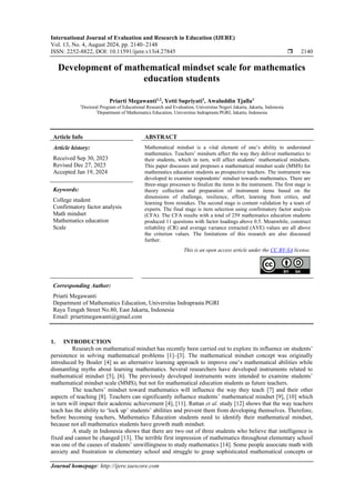 Development of mathematical mindset scale for mathematics education ...