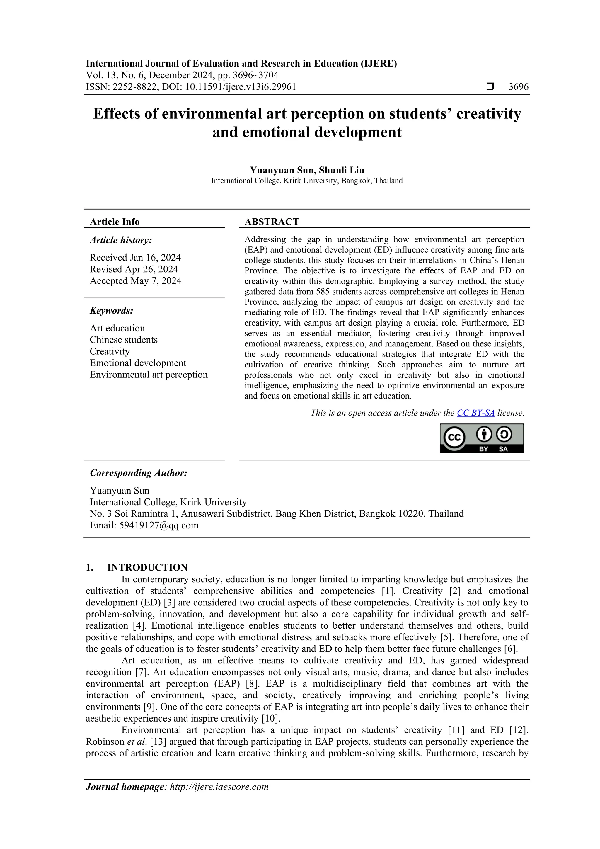 Effects of environmental art perception on students’ creativity and ...