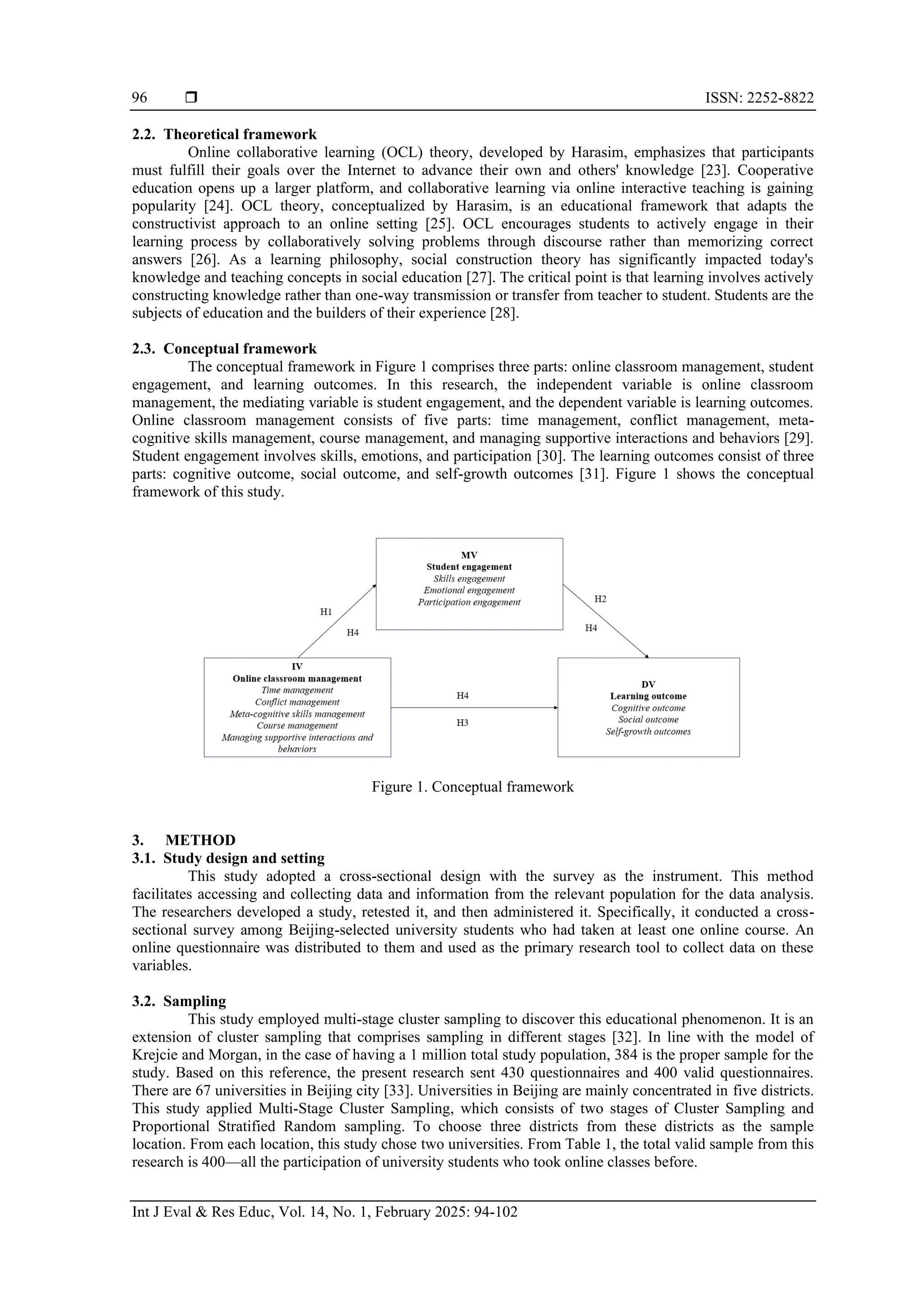 Student engagement as a mediator between online classroom management ...