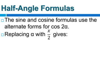 10 3 double and half-angle formulas | PPTX