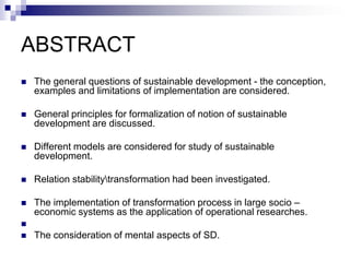 Sustainable Development Formal Definition and Modeling | PPT