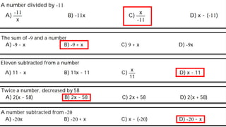 10 - Algebraic Equations - Mathematical Sentences and Mathematical ...