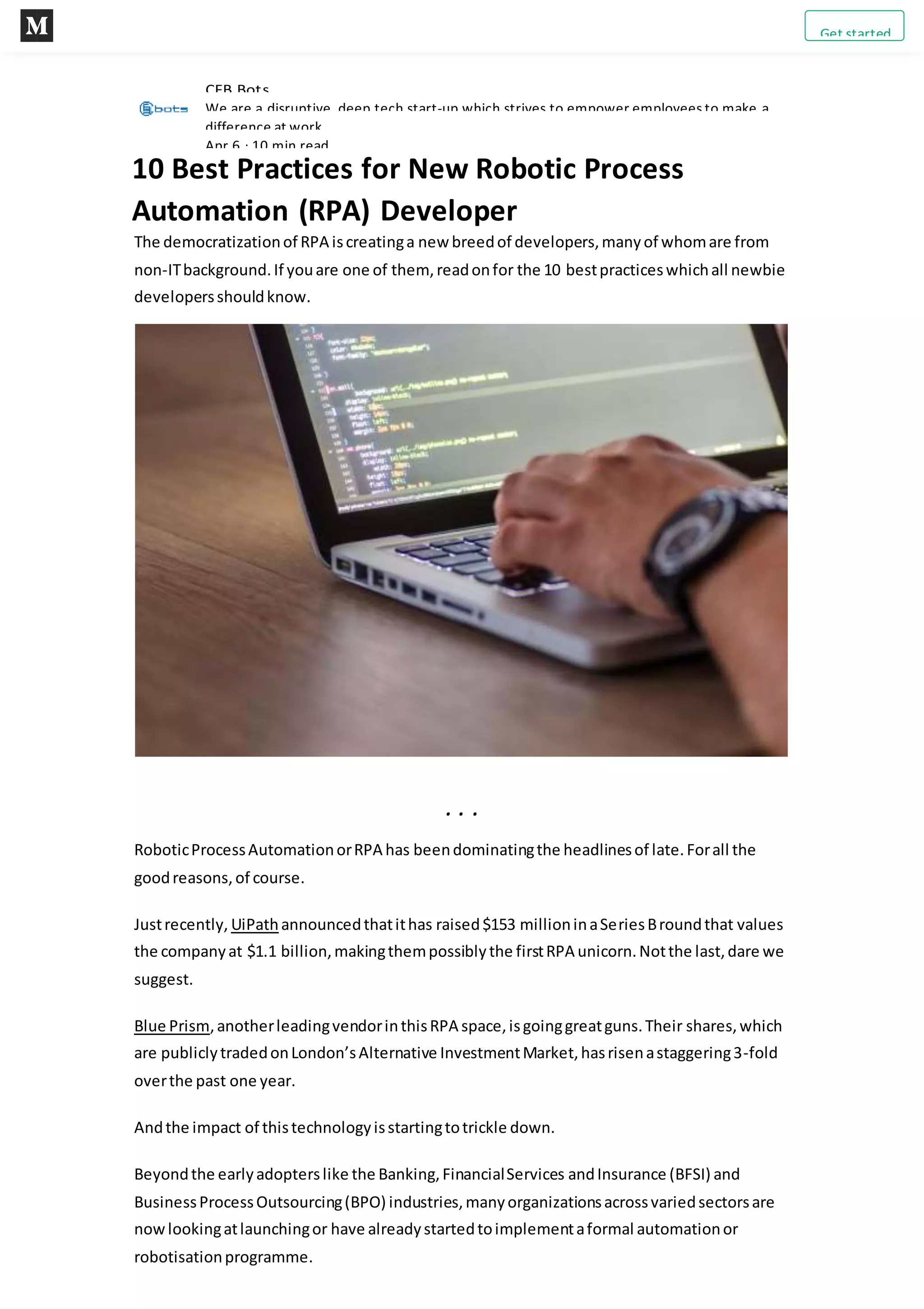 10 best-practices-for-new-robotic-process-automation-rpa-developer-220f7ccdf33 | PDF