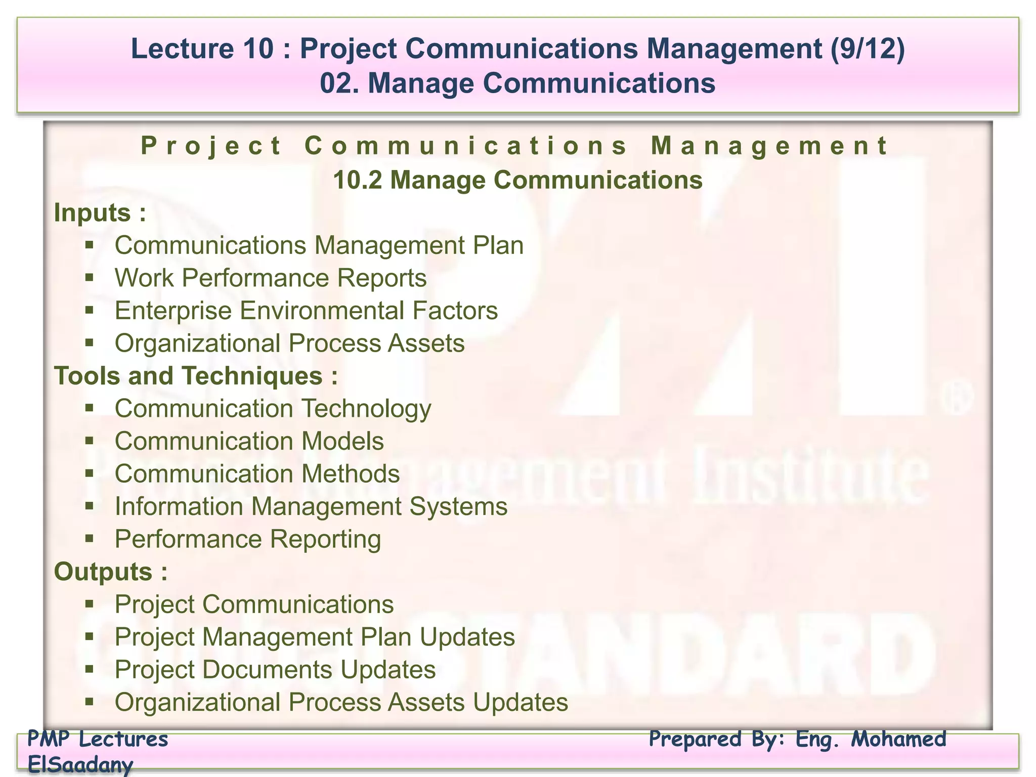 PMP Preparation - 10 Communication Management | PPT
