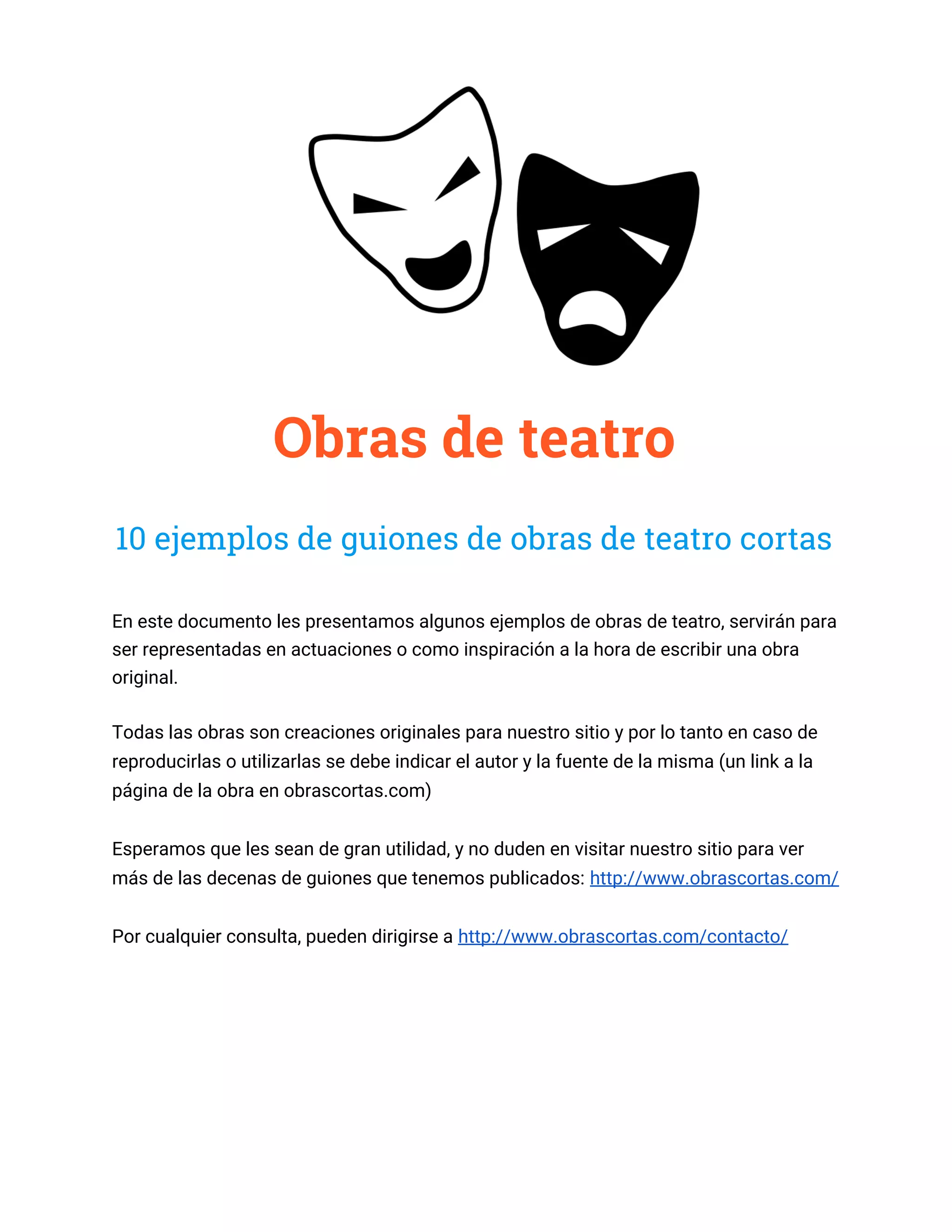 10 guiones de obras de teatro cortas (ejemplos gratis) | PDF