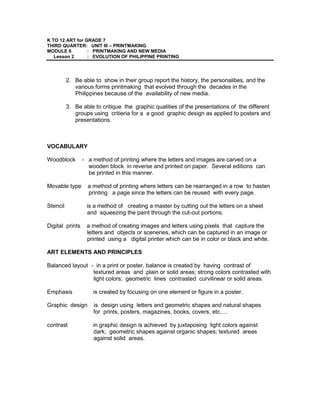 10 grade 7 art -tg qtr 3 -module 6 -printmaking,les. 2 | PDF