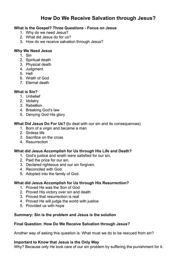 10. How Do We Receive Salvation through Jesus? Notes | PDF ...