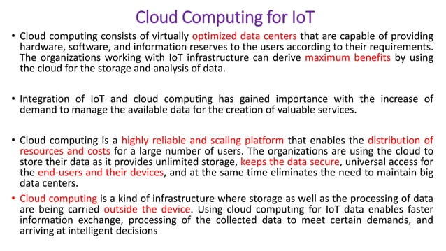10-IoT Data Analytics, Cloud Computing for IoT, Cloud Based platforms, ML for Cloud IoT ...