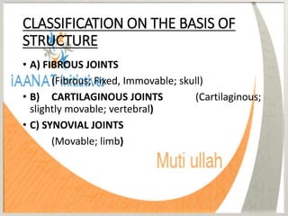 classification of joints and characteristics of each type joint | PPTX