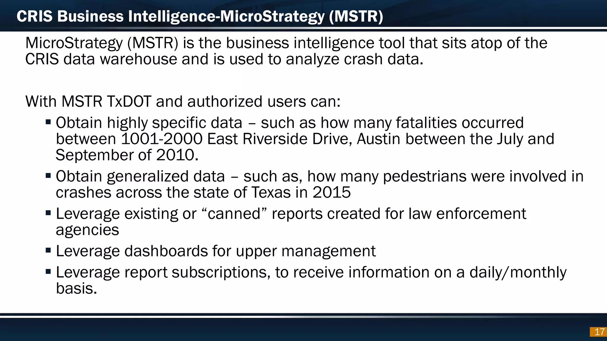 CRASH Program Updates and Dashboards to Access Data | PDF