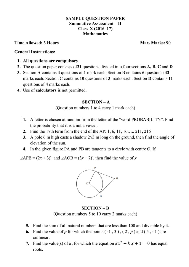 10 maths-cbse-sample-papers-2017 | PDF
