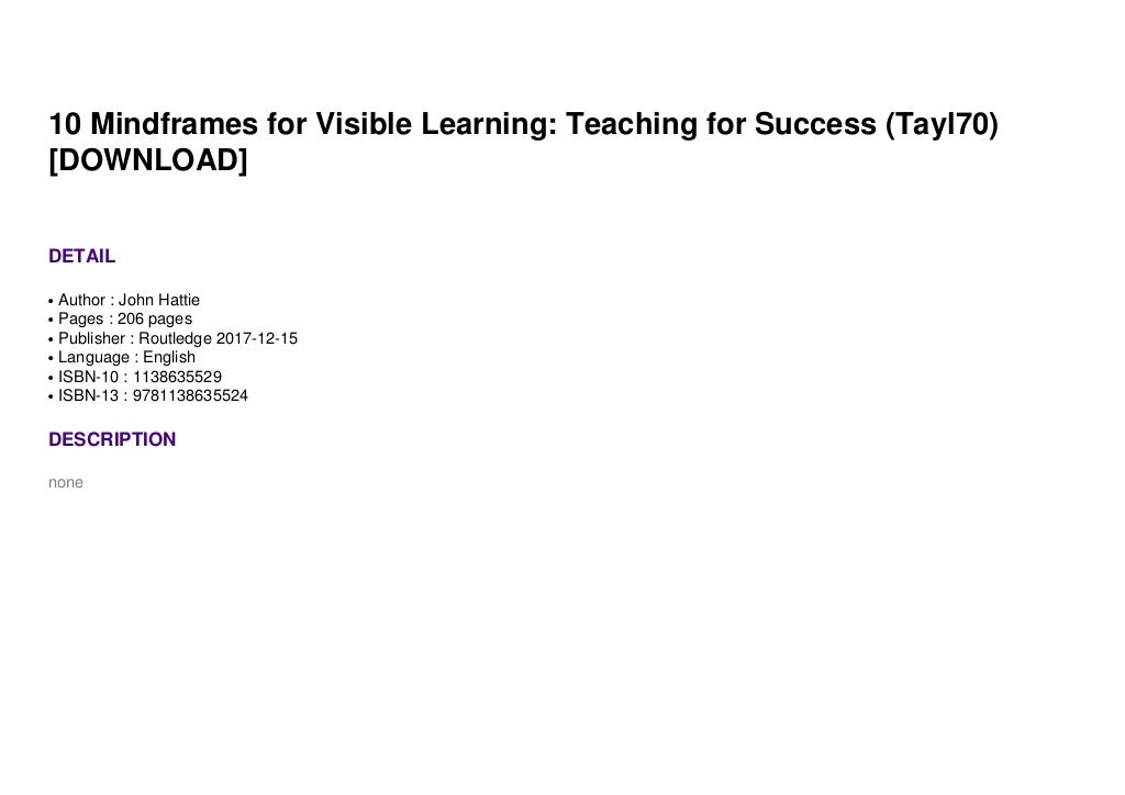 10 mindframes for visible learning teaching for success - resourcedast