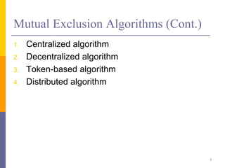 Mutual Exclusion in Distributed Memory Systems | PPTX
