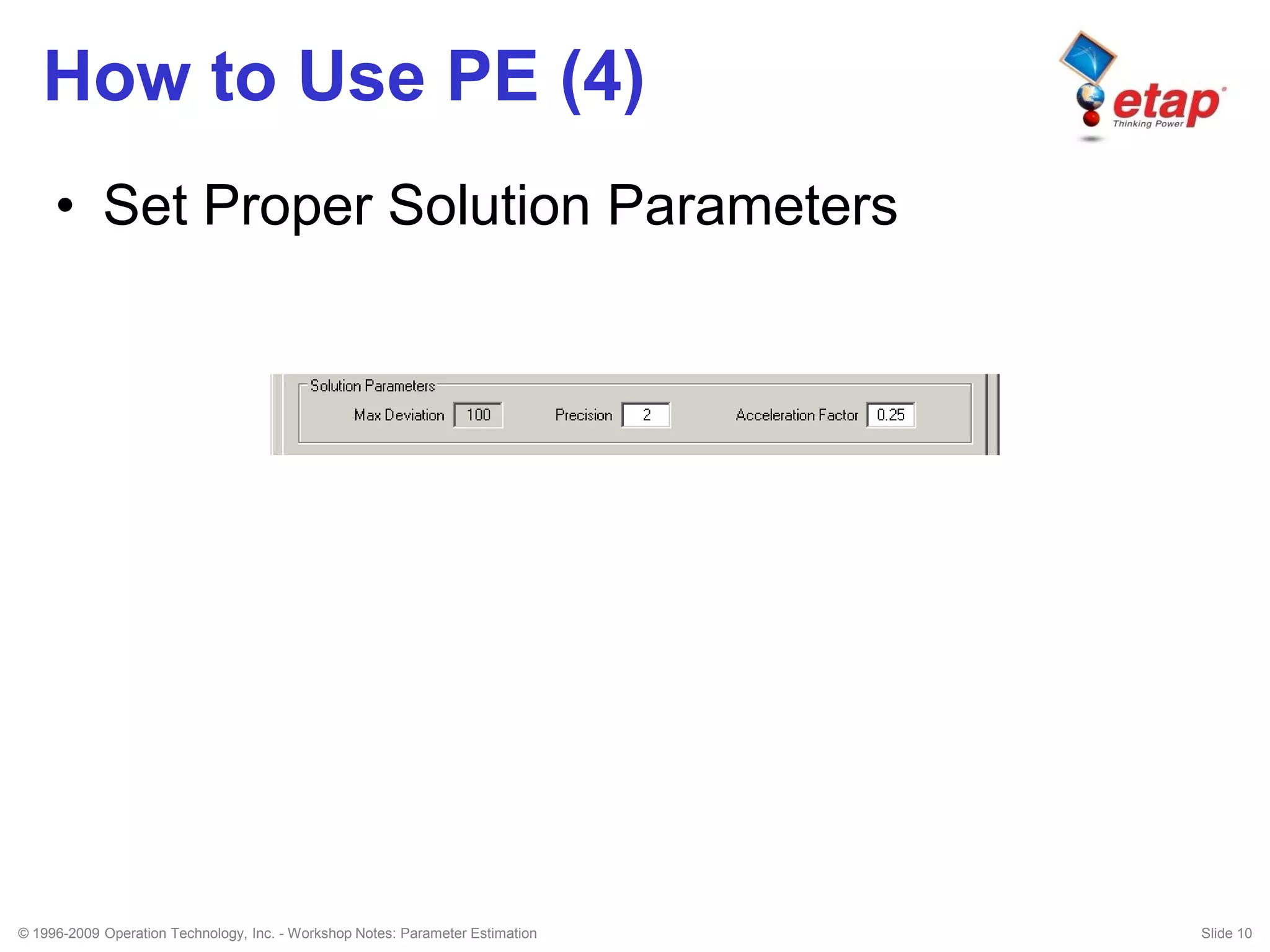 ETAP - parameter estimation | PDF