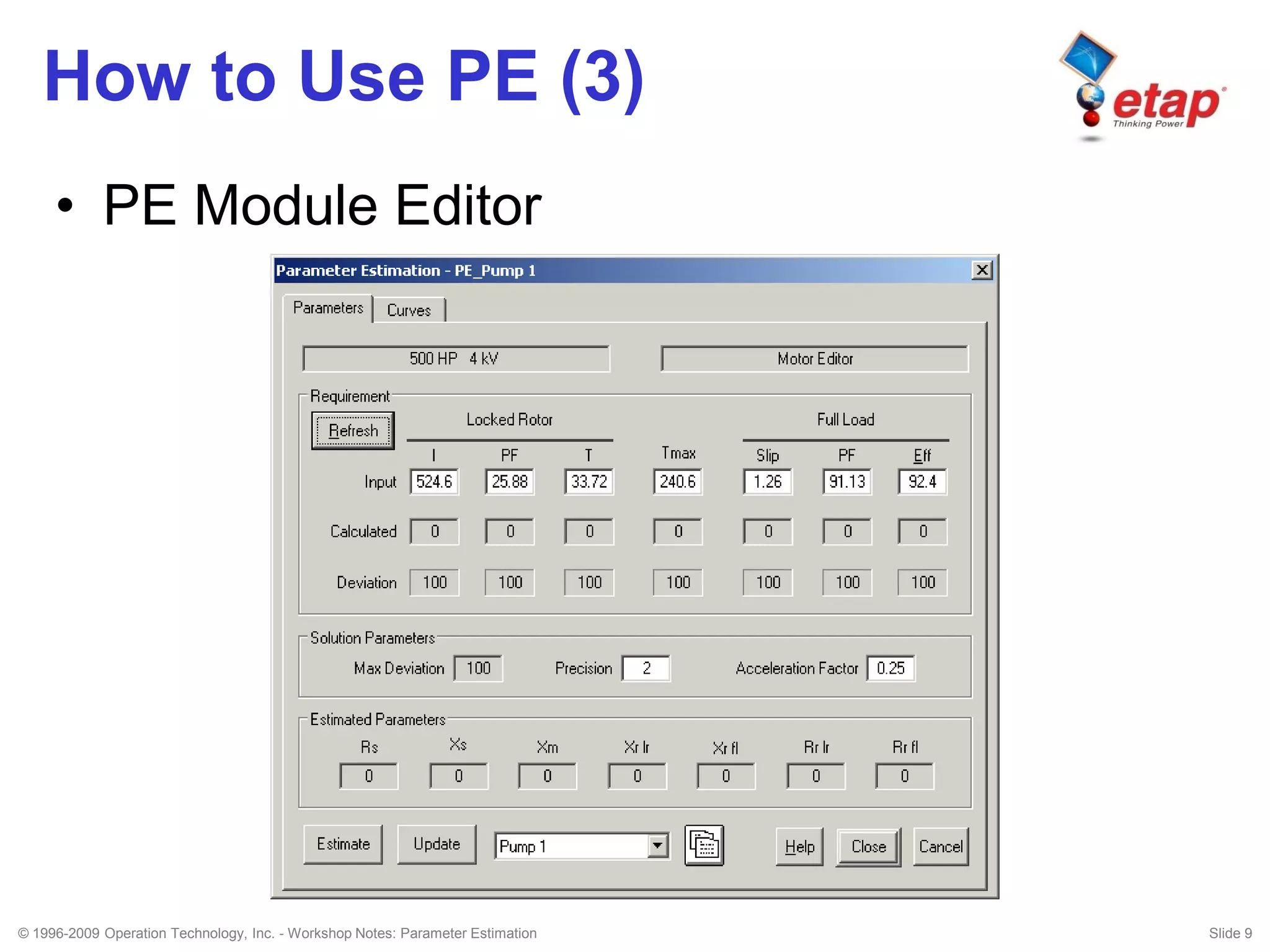 ETAP - parameter estimation | PDF