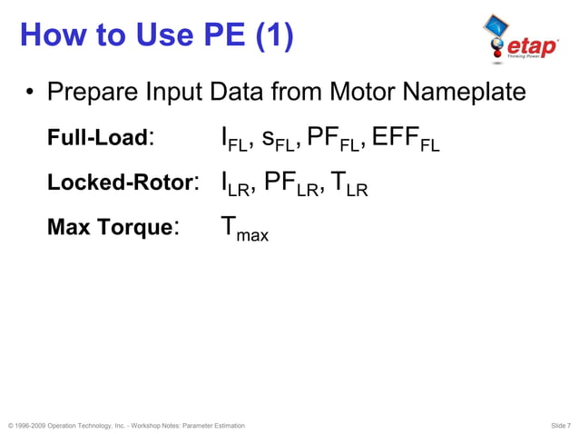 ETAP - parameter estimation | PDF
