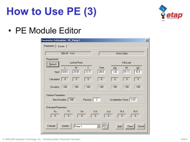ETAP - parameter estimation | PDF