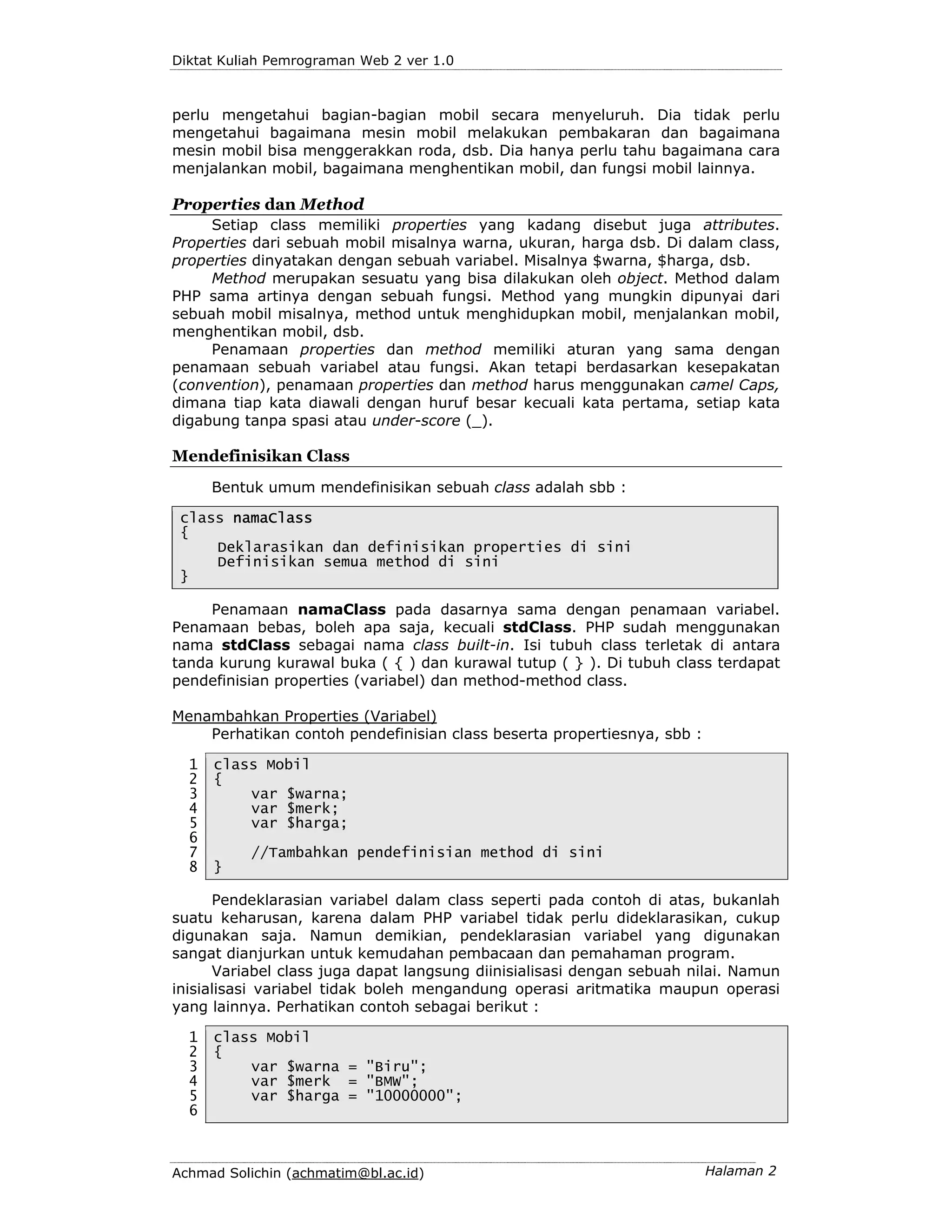 10 pemrograman berorientasi objek di php | PDF