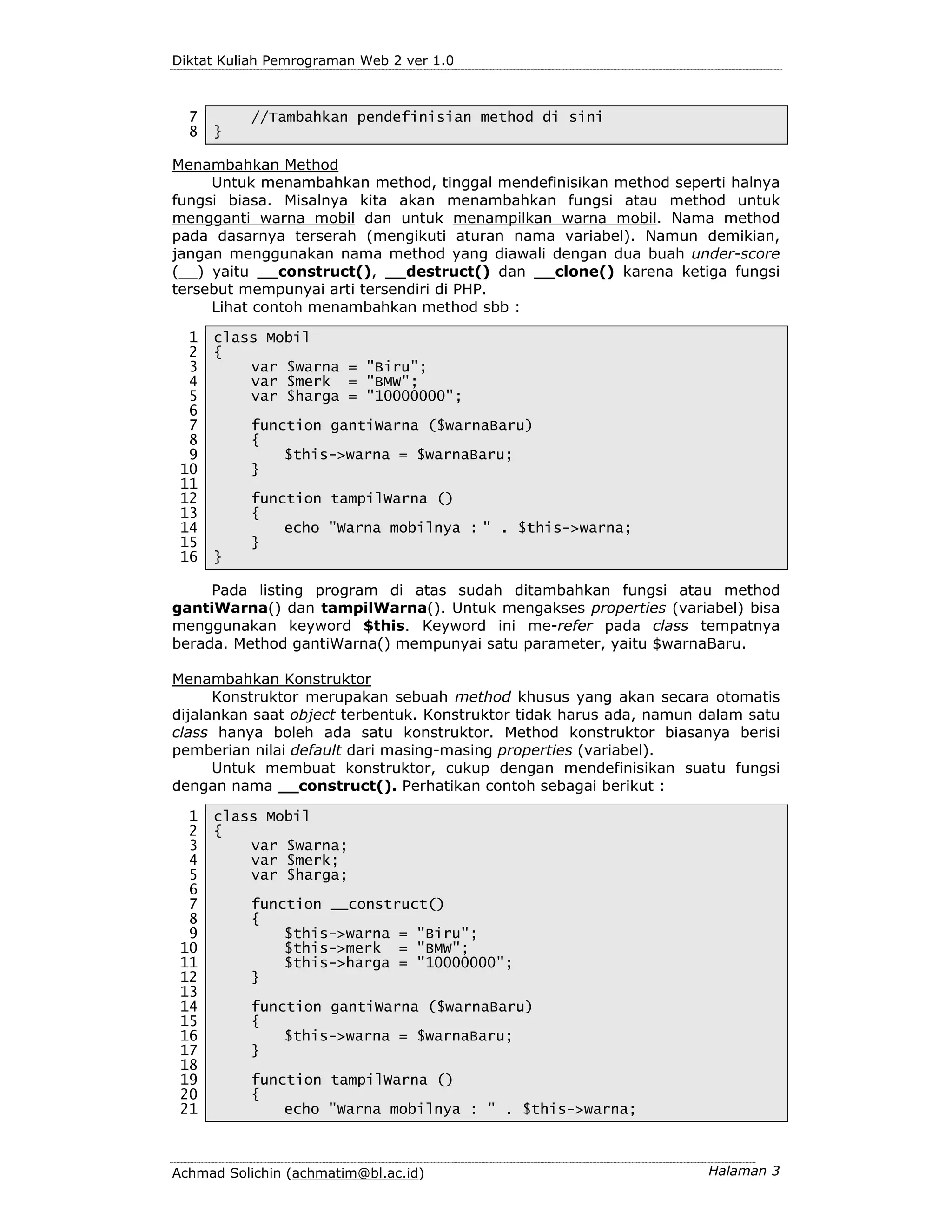 10 pemrograman berorientasi objek di php | PDF