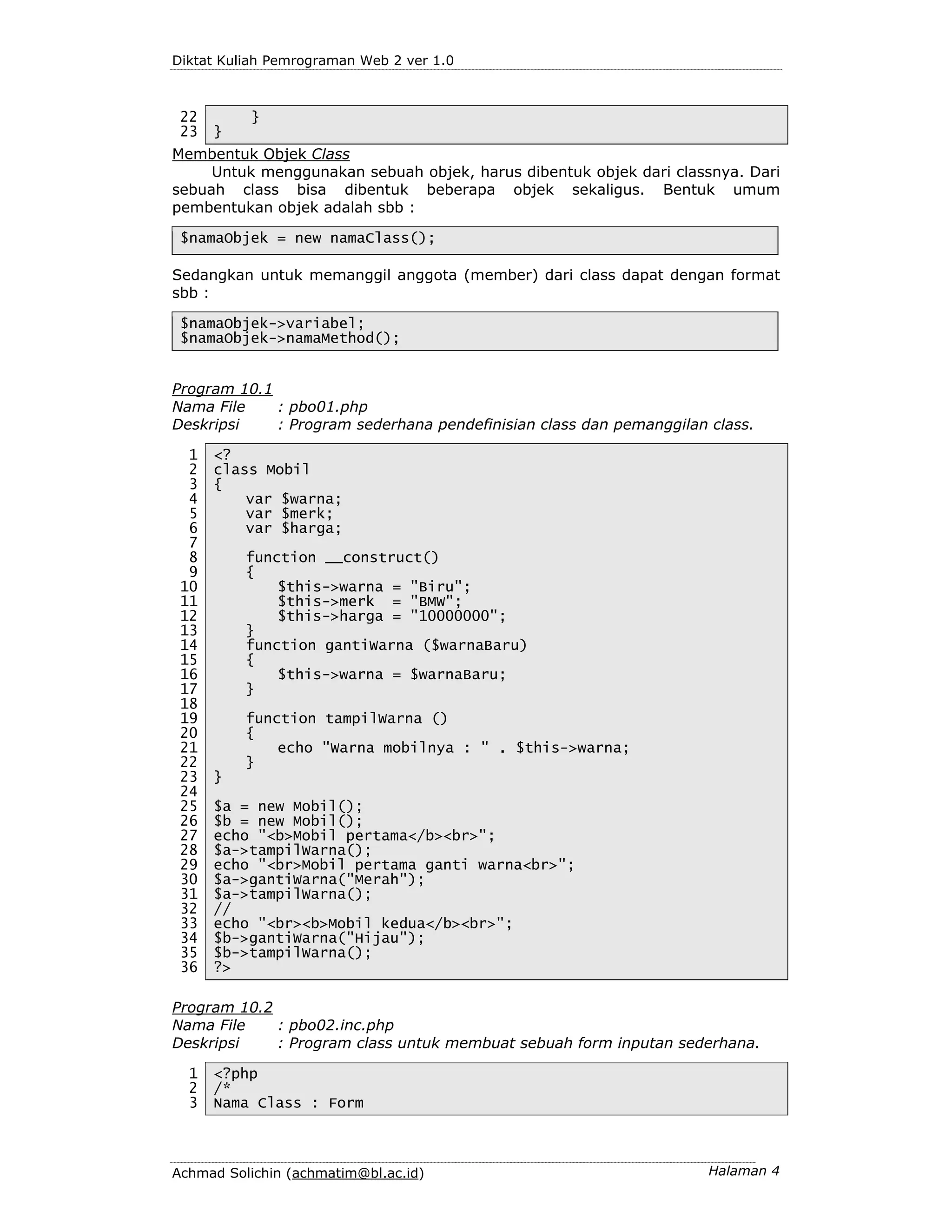 10 pemrograman berorientasi objek di php | PDF