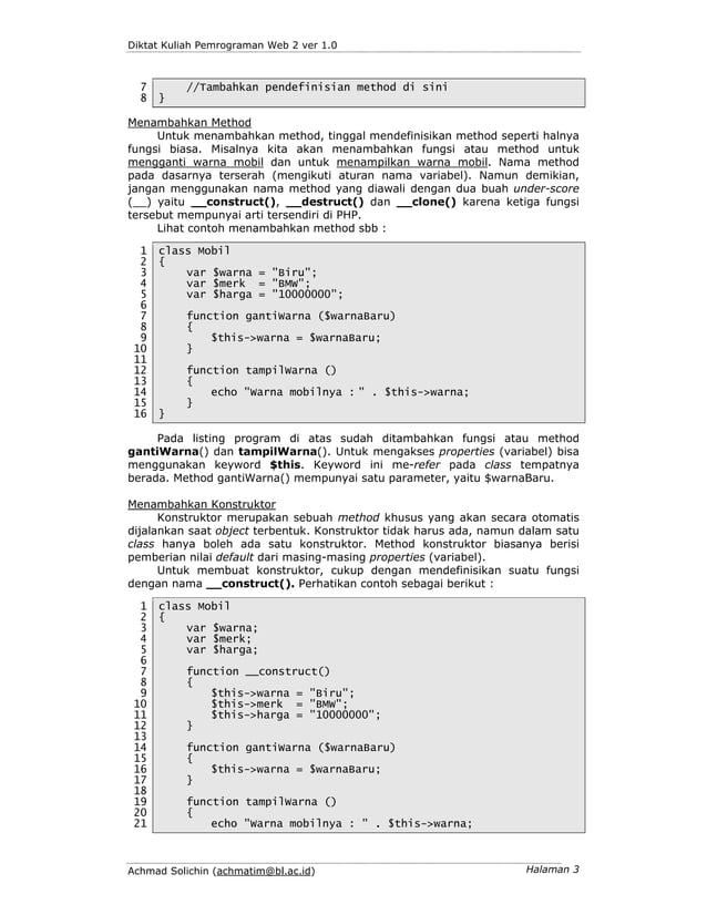 10 pemrograman berorientasi objek di php | PDF