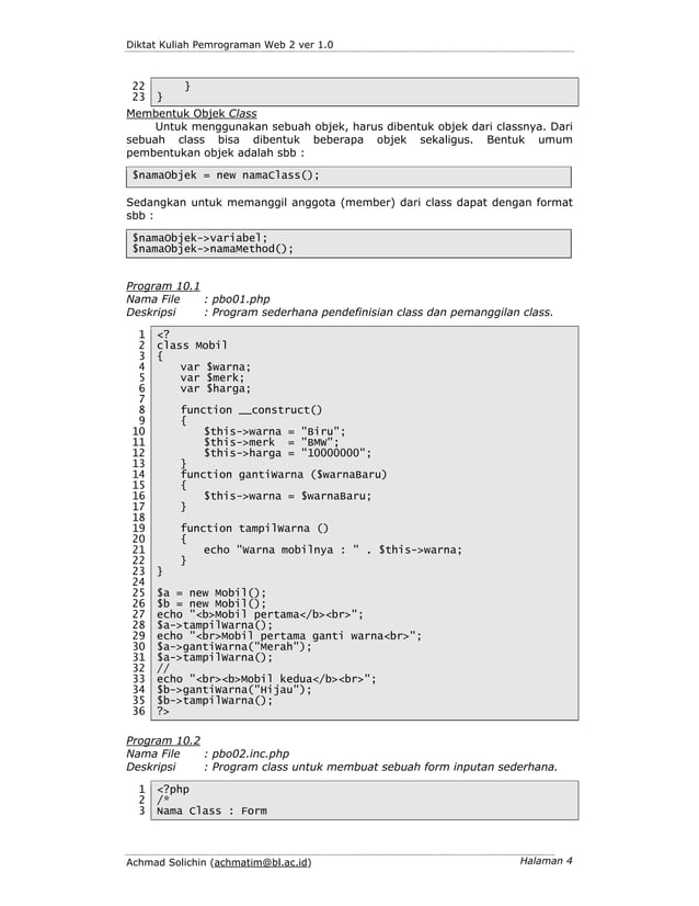 10 pemrograman berorientasi objek di php | PDF