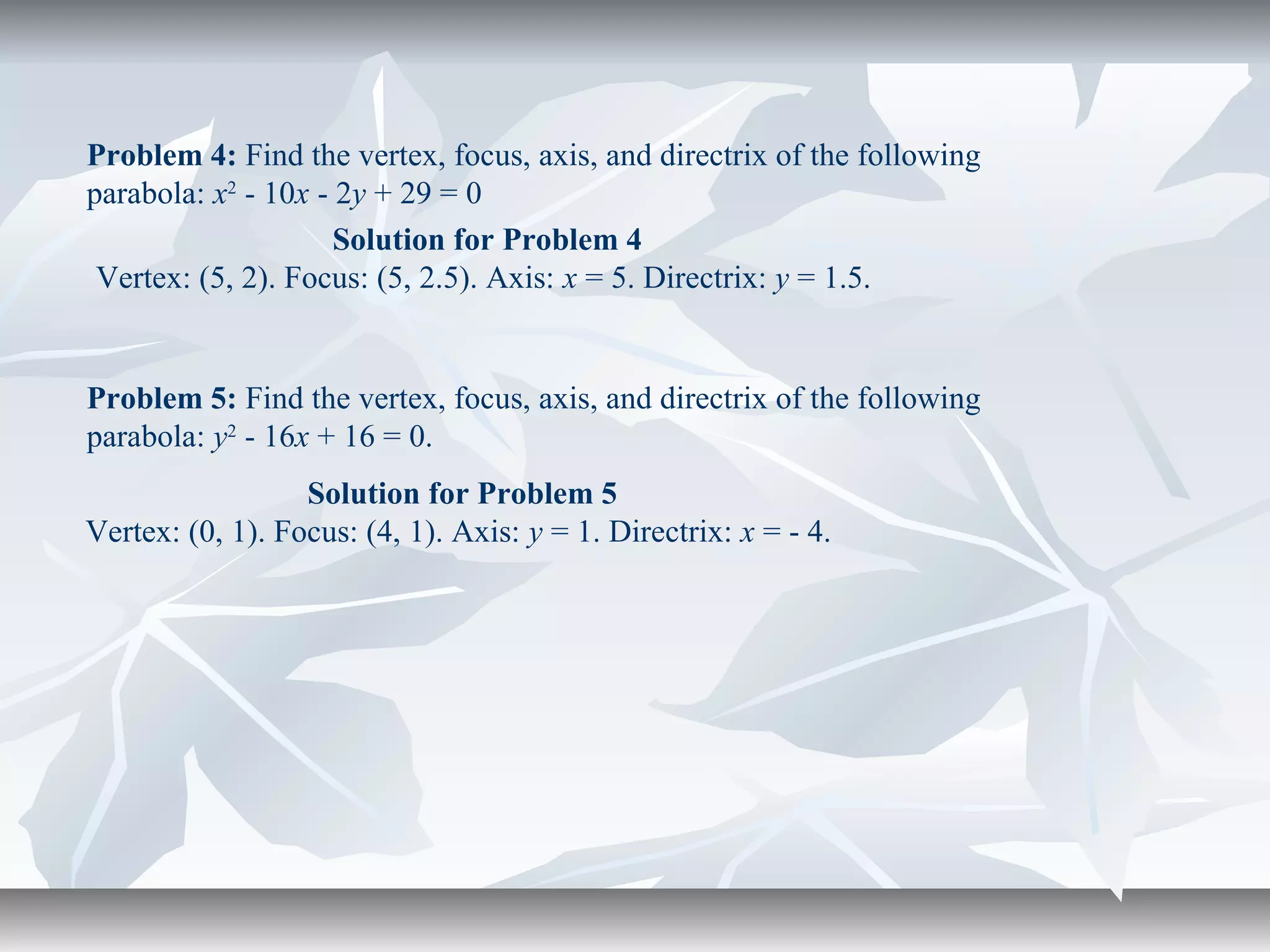 problems on parabola | PPT