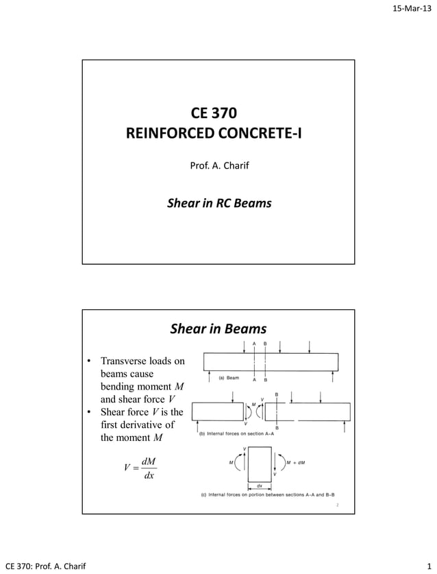 Lec09 Shear in RC Beams (Reinforced Concrete Design I & Prof ...