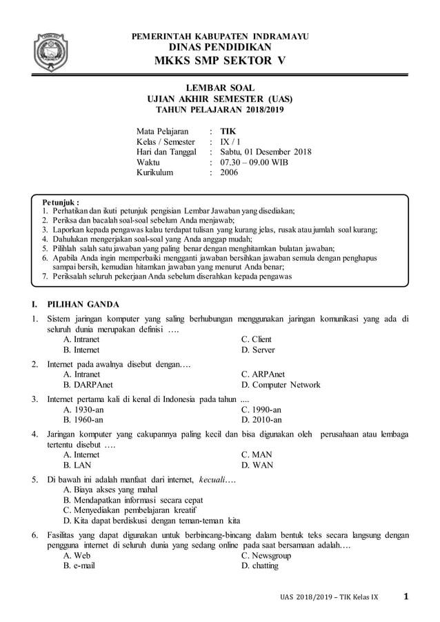 soal uas tik 9 k2006 | PDF
