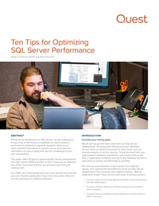 10 tips-for-optimizing-sql-server-performance-white-paper-22127 | PDF | Databases | Computer ...