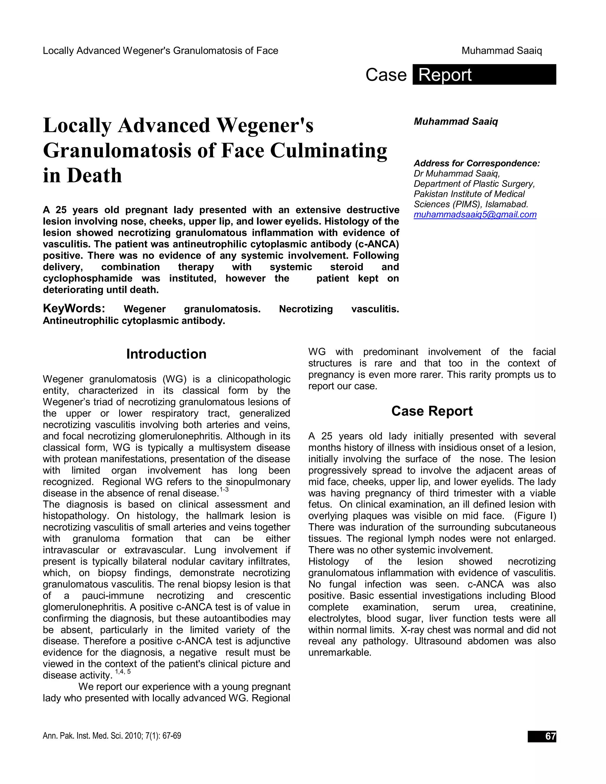 Wegeners granulomatosis of Face | PDF