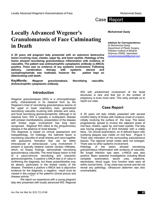 Wegeners granulomatosis of Face | PDF