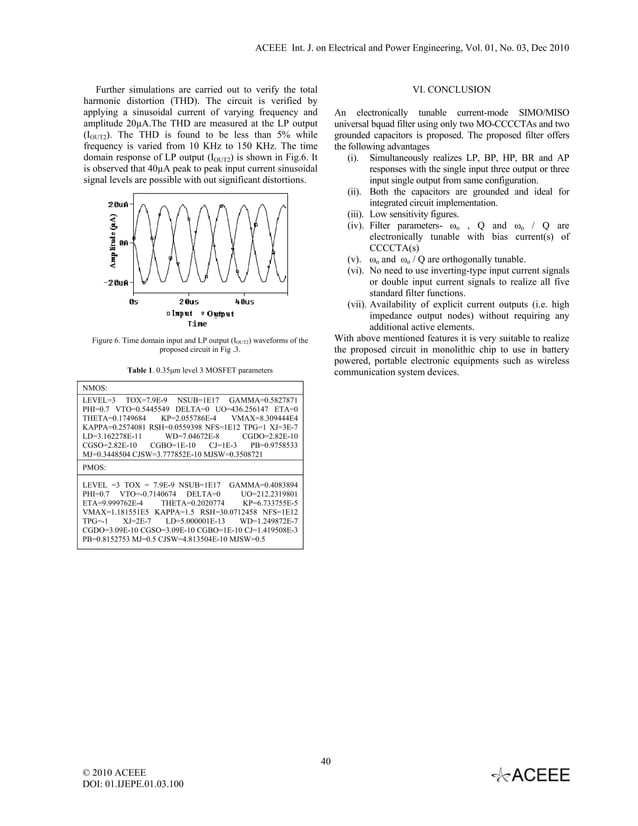 Electronically Tunable Current-Mode SIMO/MISO Universal Biquad Filter Using MOCCCCTAs | PDF