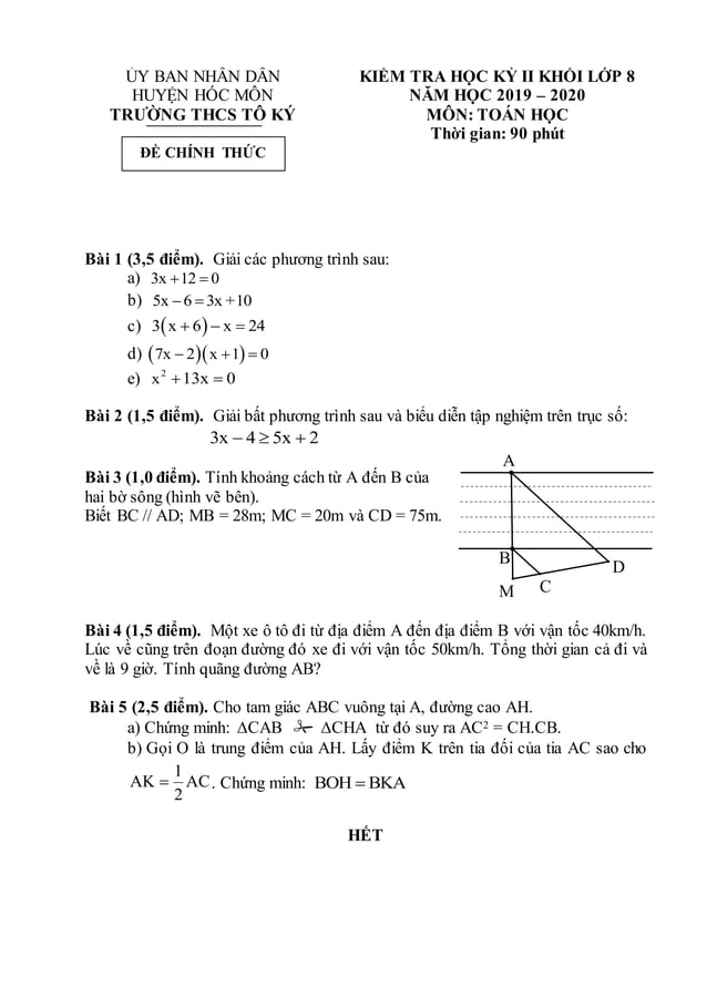 Đề Thi HK2 Toán 8 - THCS Tô Ký | DOCX