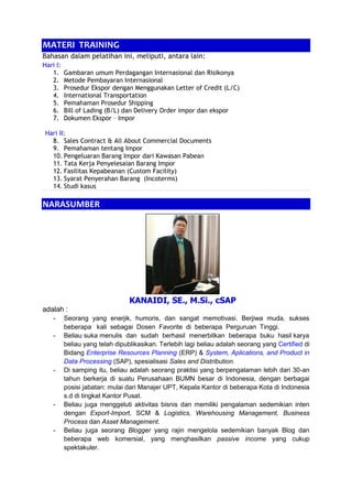 Silabus Training _"EXPORT-IMPORT (Perdagangan Internasional) & Kepabeanan". | DOCX