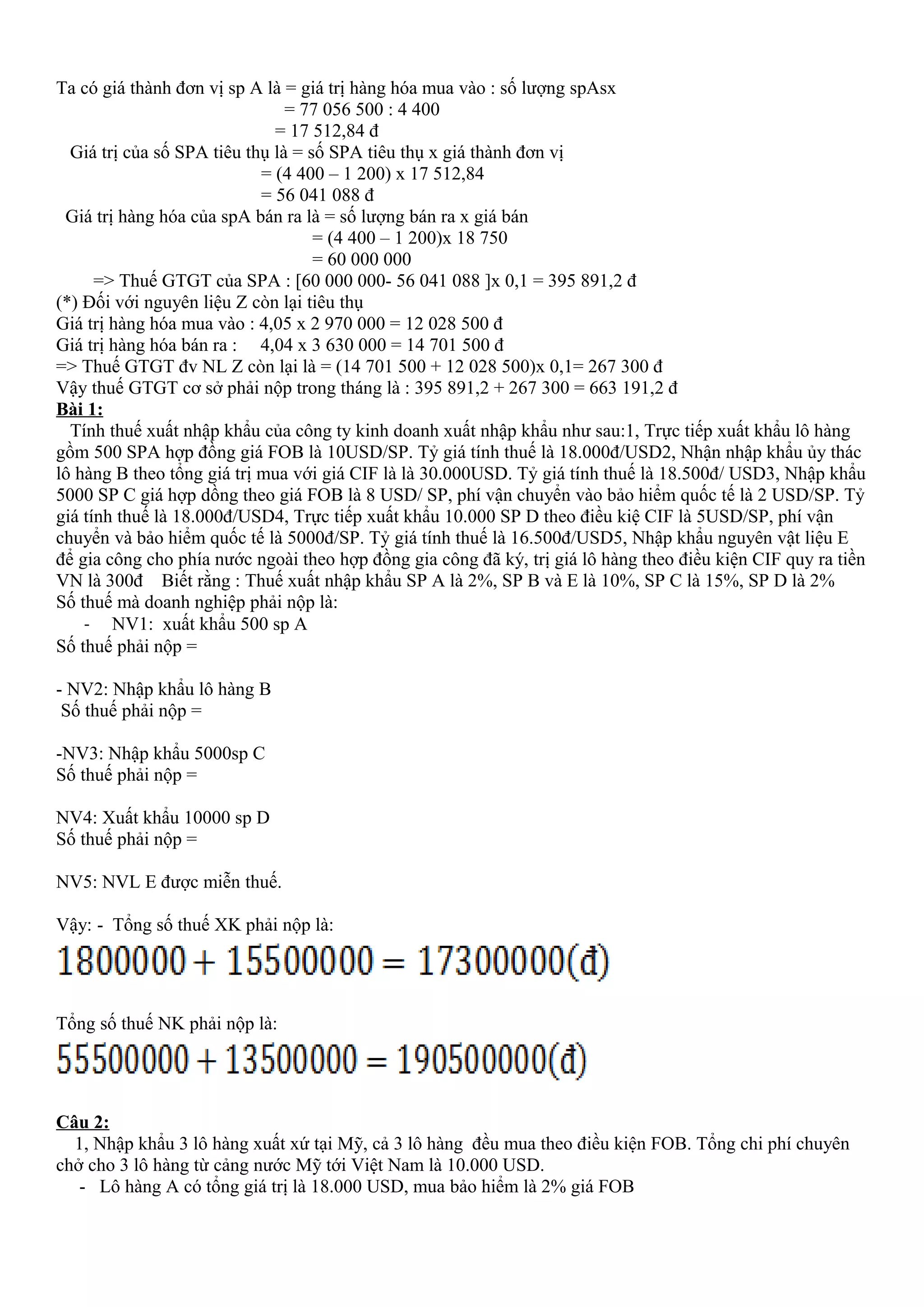 100 bài tập kế toán thuế có lời giải và đáp án | DOC