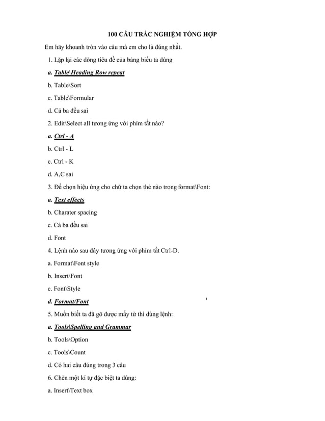 100 cau-hoi-trac-nghiem-tin-hoc-van-phong | PDF