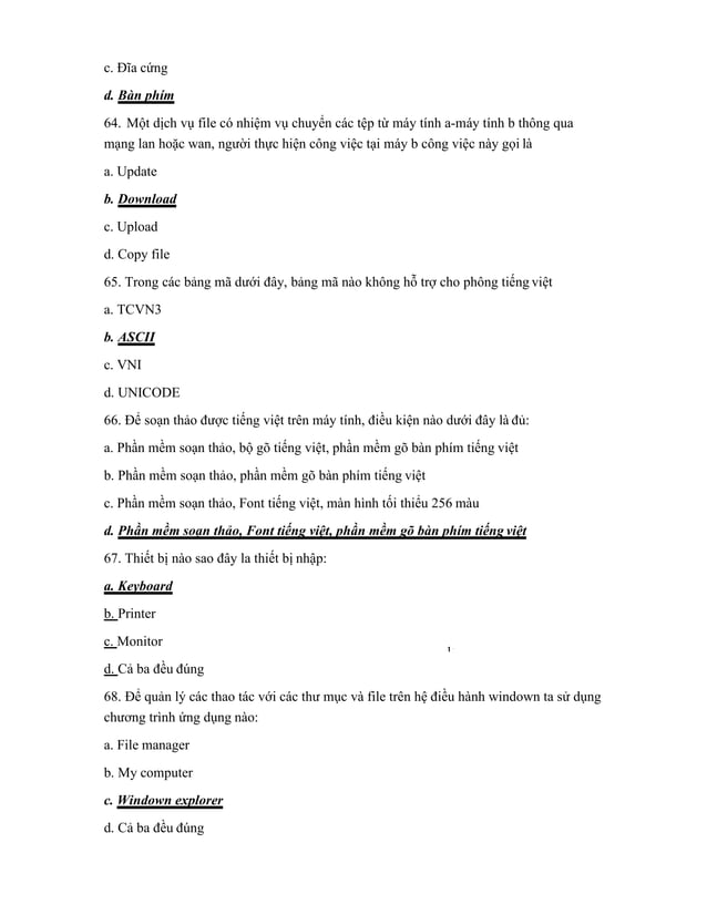 100 cau-hoi-trac-nghiem-tin-hoc-van-phong | PDF