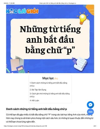 100+ Từ Vựng Tiếng Anh Chữ P Giúp Bạn Học Nhanh Hơn | PDF